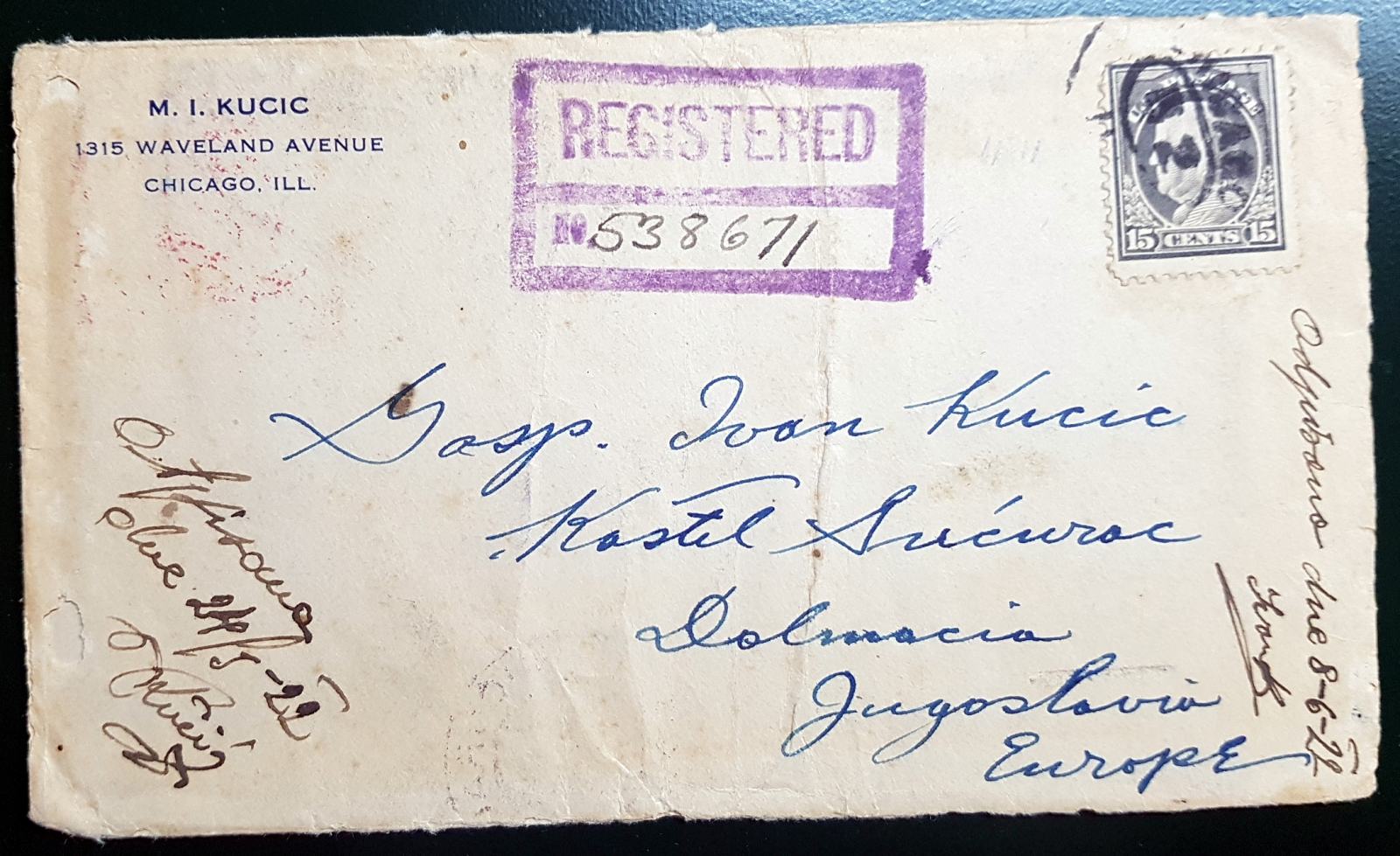 KUVERTA STARA, ČIKAGO iz 1922 g.