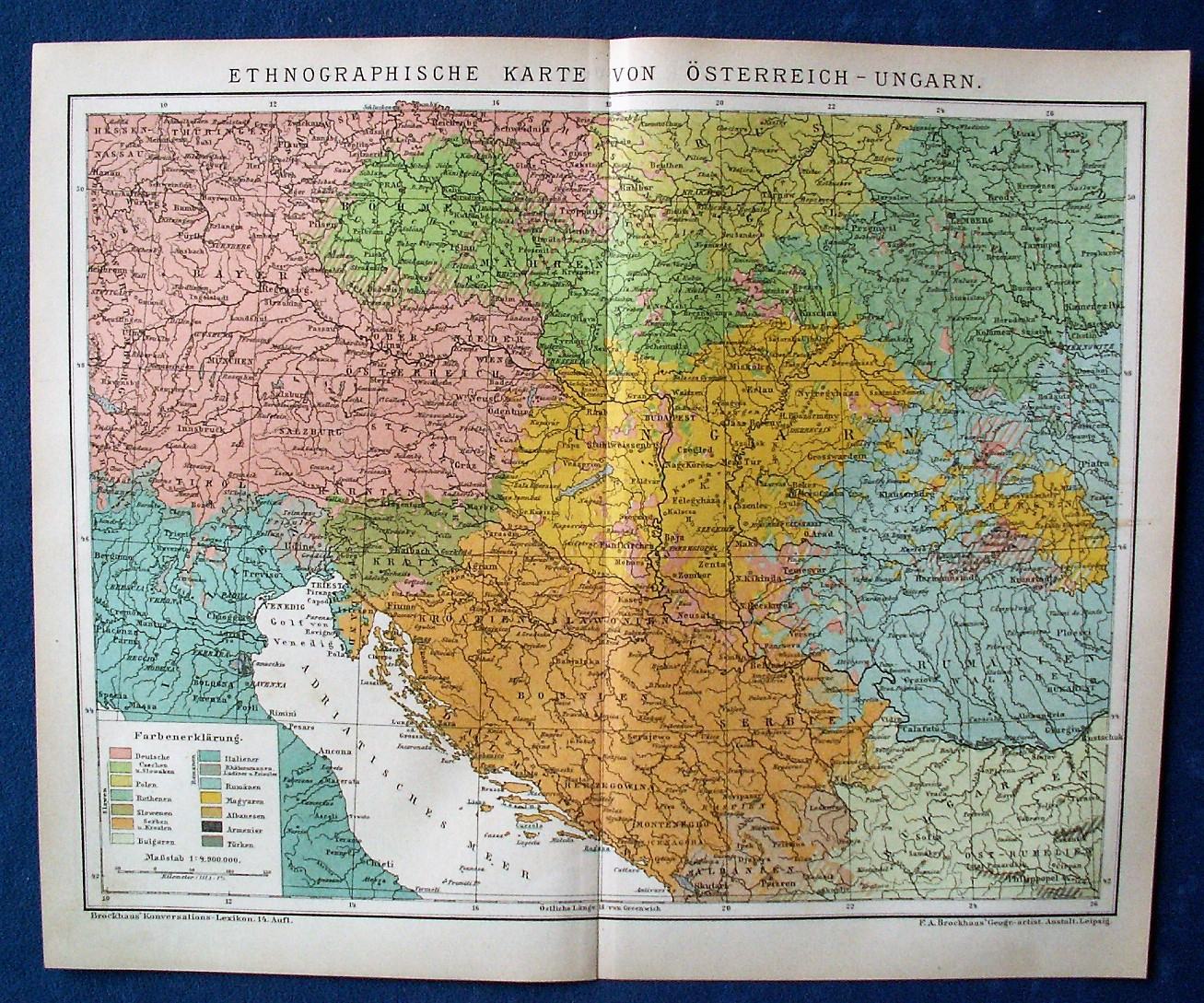 LITOGRAFIJA - KARTA AUSTROUGARSKA ETNOGRAFIJA HRVATSKA 1889