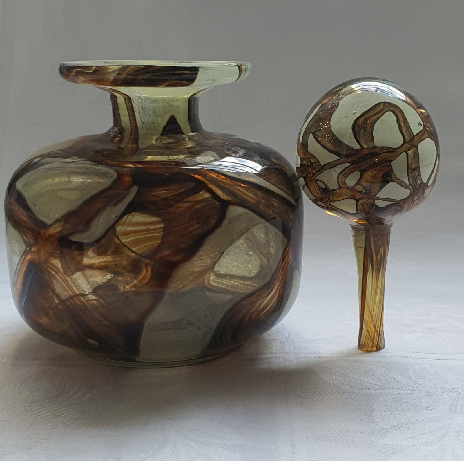 MDINA ART GLASS BOTTLE DECANTER 1960/70 EARTHTONES