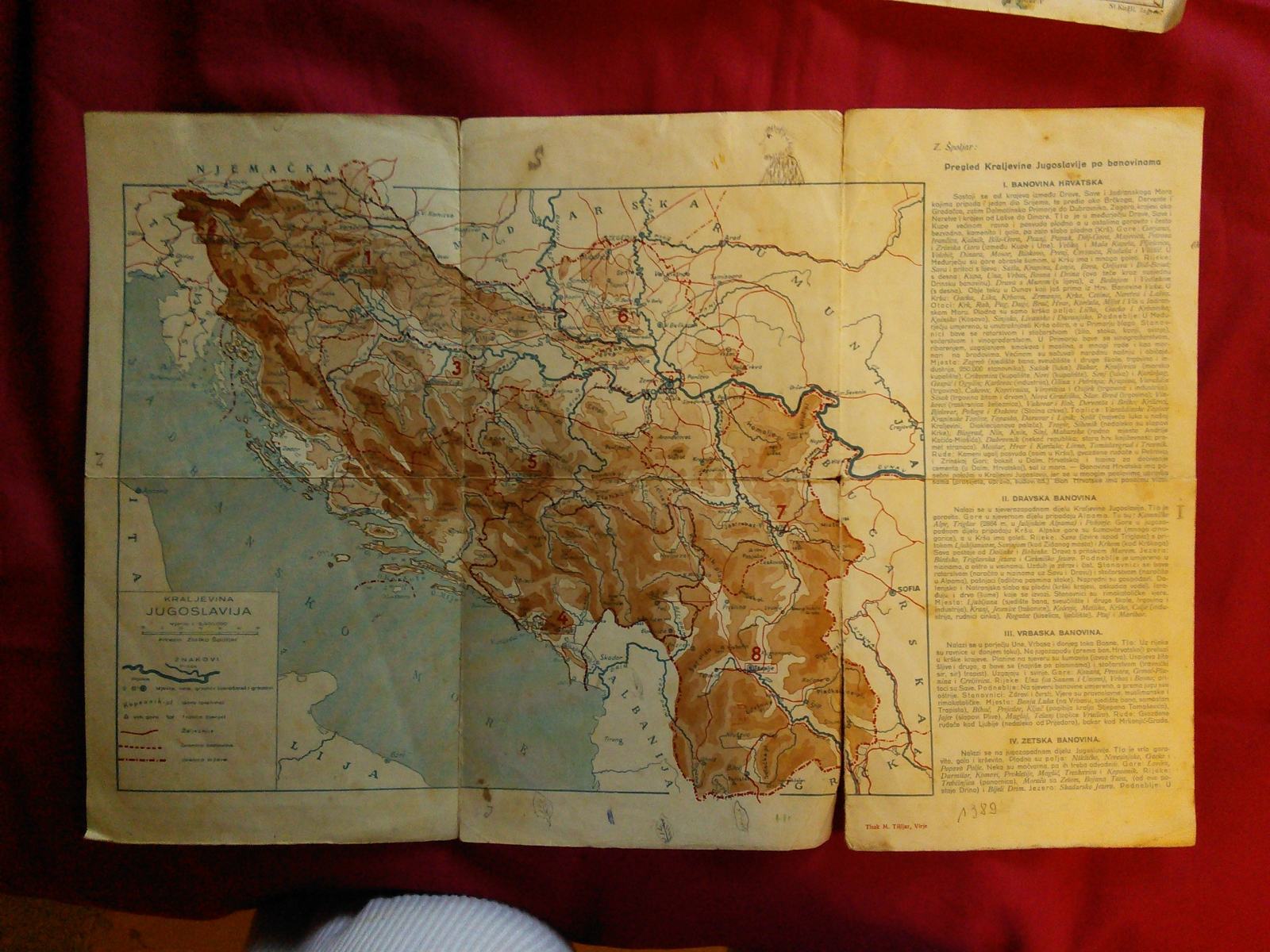 Orginal karta Kraljevina Jugoslavija VIII BANOVINA