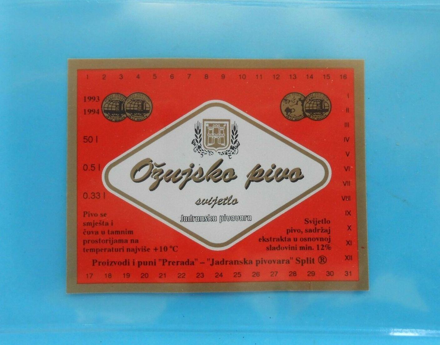 OŽUJSKO PIVO - Jadranska Pivovara Split * NOVO * pivska etiketa pivo