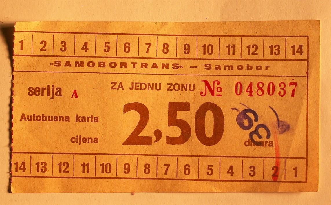 SAMOBORTRANS Samobor Autobusna karta iz doba Jugoslavije