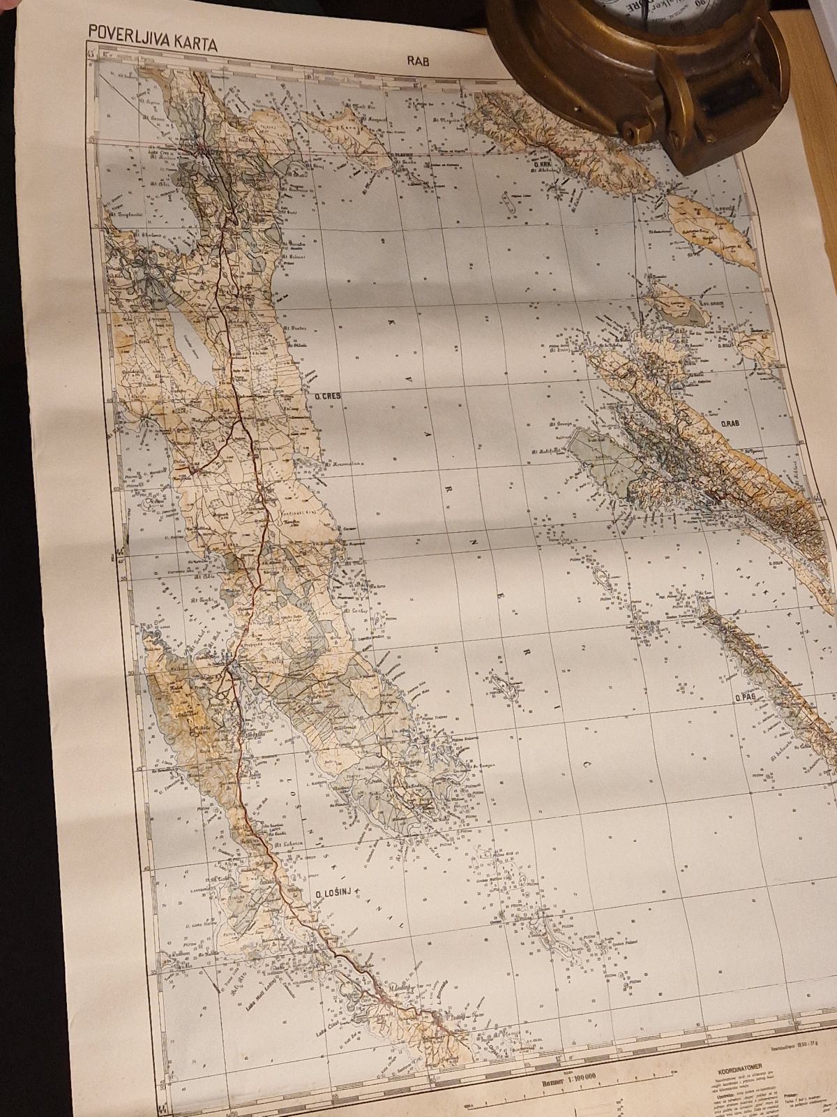 Stara mapa karta Rab Cres Krk i Goli 1940.