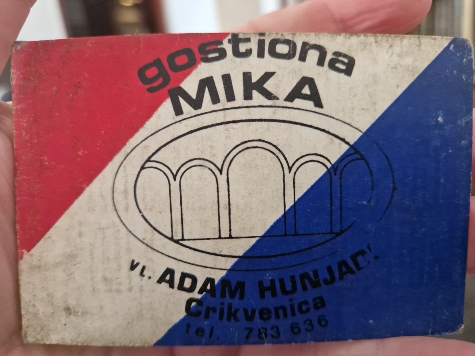 Stara vizit karta preklopni mali kalendar Gostiona Mika Crikvenica