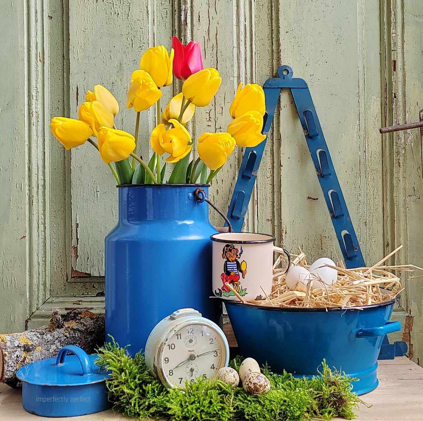 Starinsko emajlirano posuđe + stari sat Insa