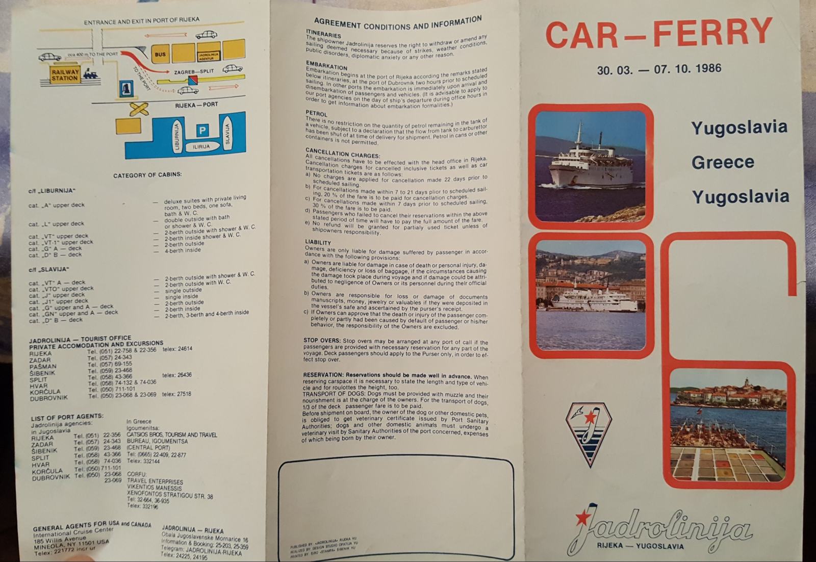 Stari prospekt Ferry boat trajekt Yugoslavia - Greece Jadrolinija