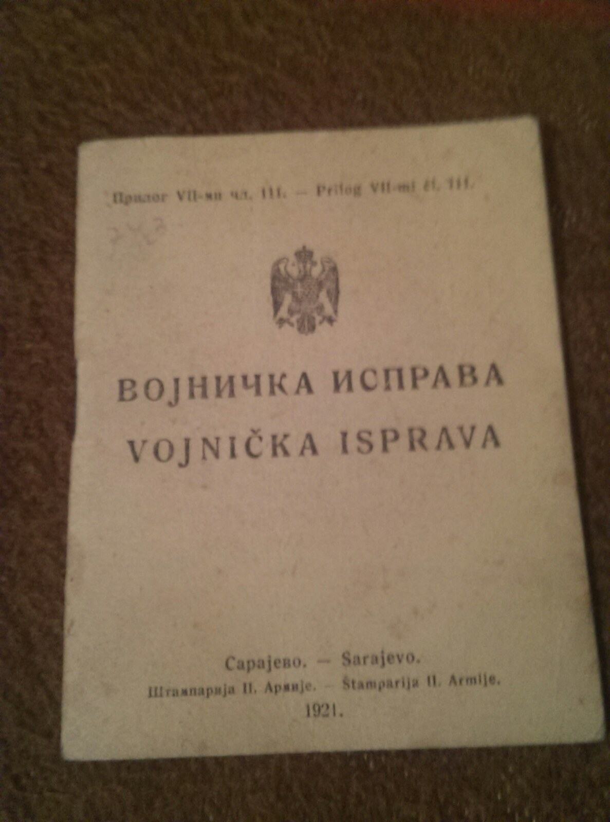 VOJNICKA ISPRAVA IZ 1921