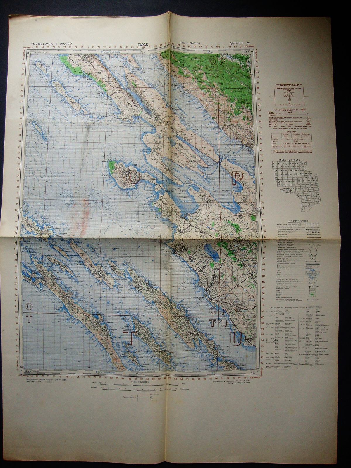 ZADAR - STARA KARTA 1943. WAR OFFICE FIRST EDITION