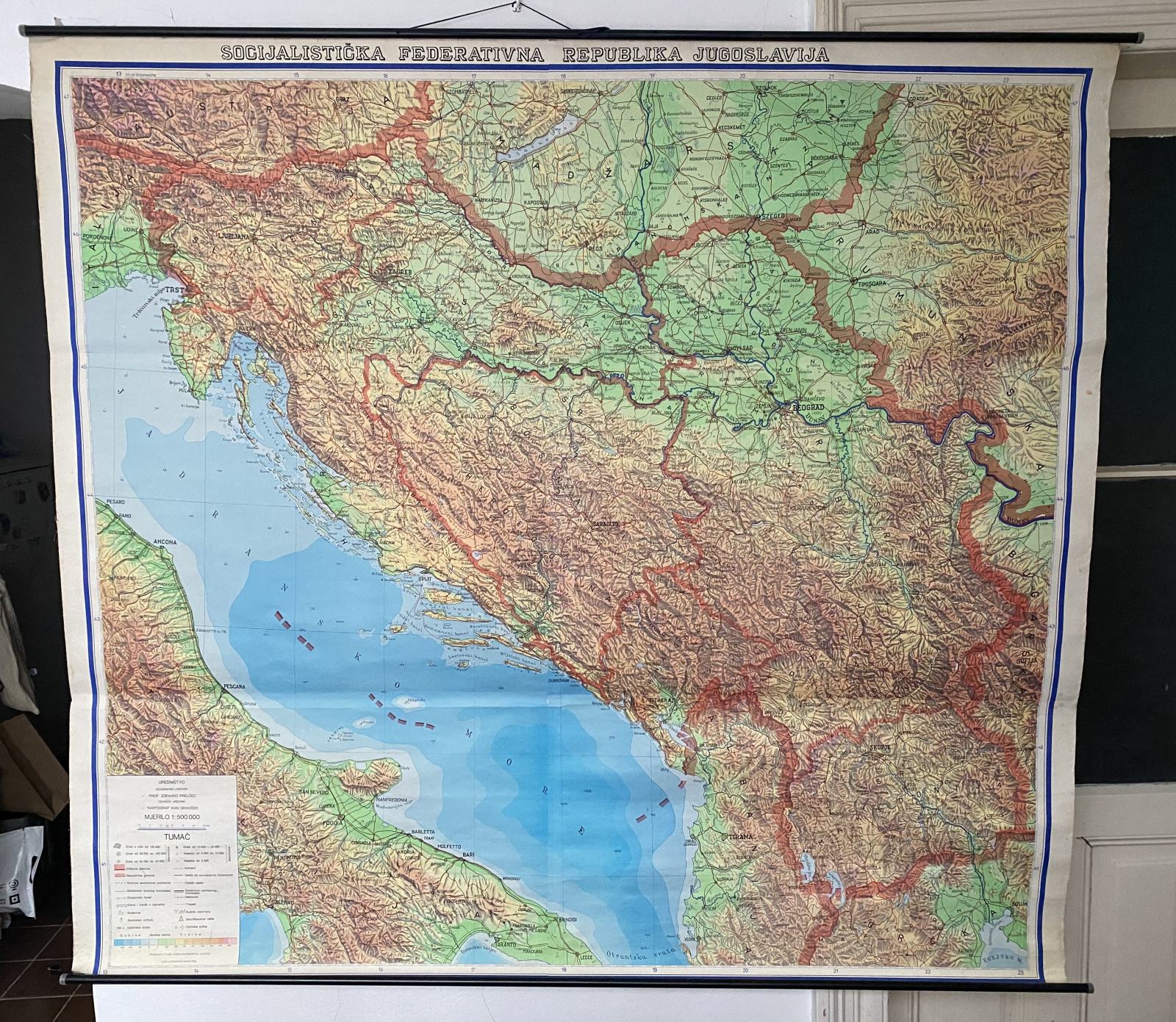 Zidna geografska karta JUGOSLAVIJE SFRJ 1980. godina