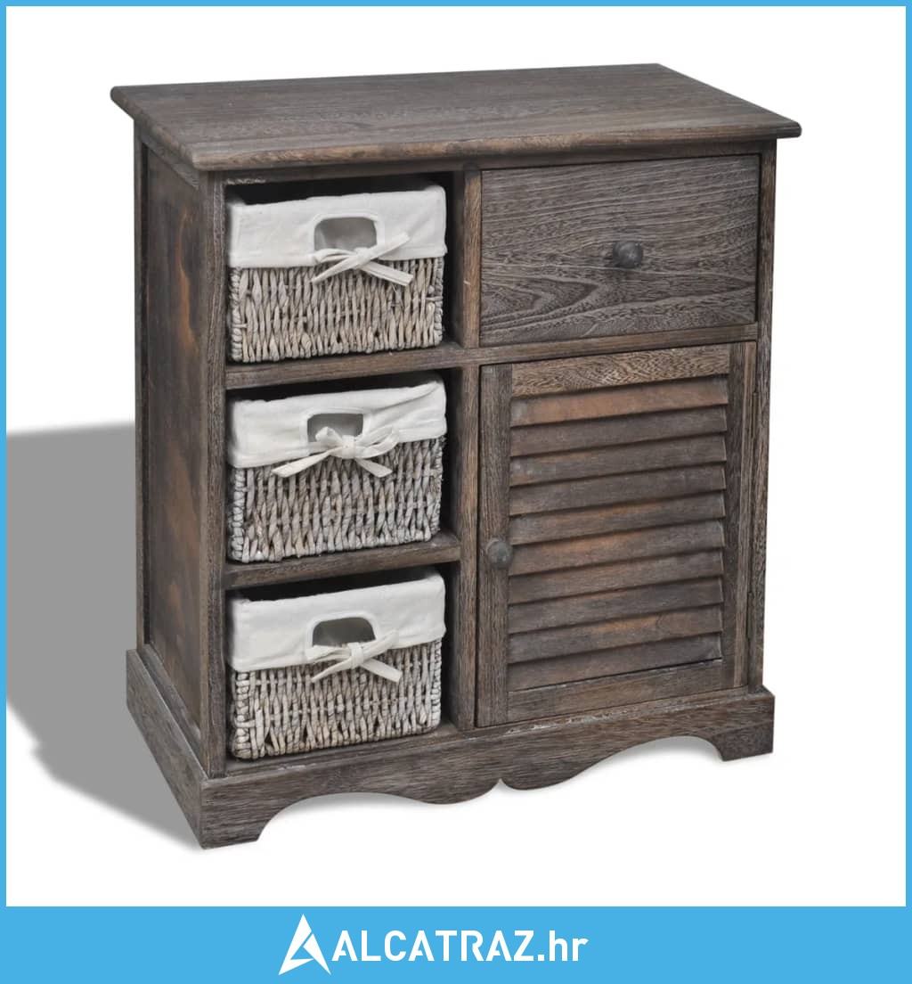 Drveni ormarić s 3 pletene košare lijevo smeđi - NOVO