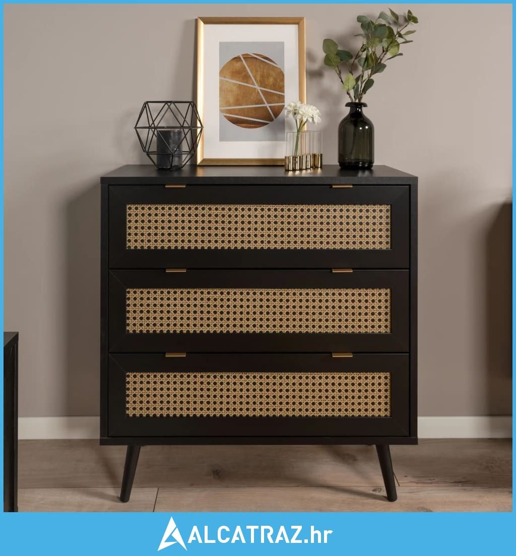Finori komoda s ladicama Vienna 03A crna s uzorkom ratana - NOVO