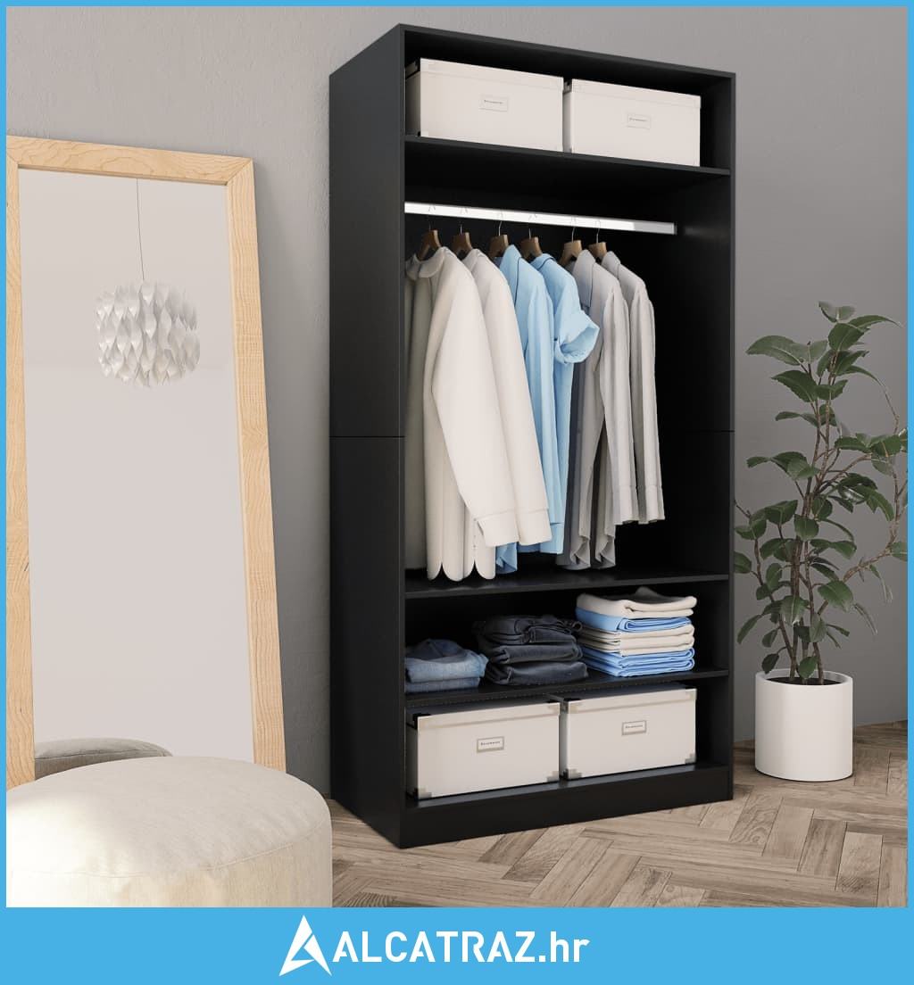 Ormar crni 100 x 50 x 200 cm od iverice - NOVO