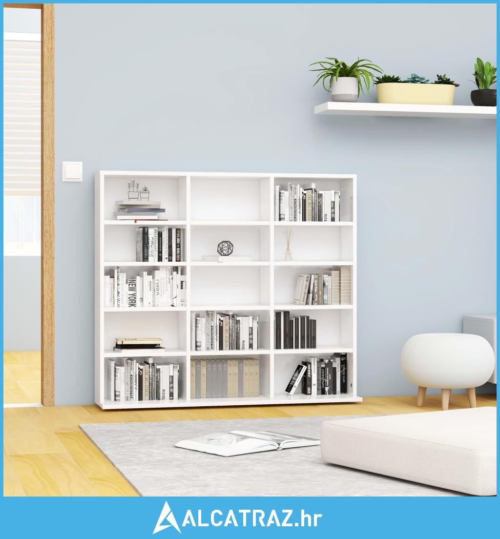 Ormarić za CD-ove sjajni bijeli 102 x 23 x 89,5 cm drveni - NOVO