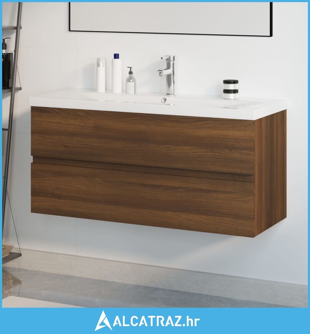 Ormarić s ugrađenim umivaonikom boja smeđeg hrasta drveni - NOVO