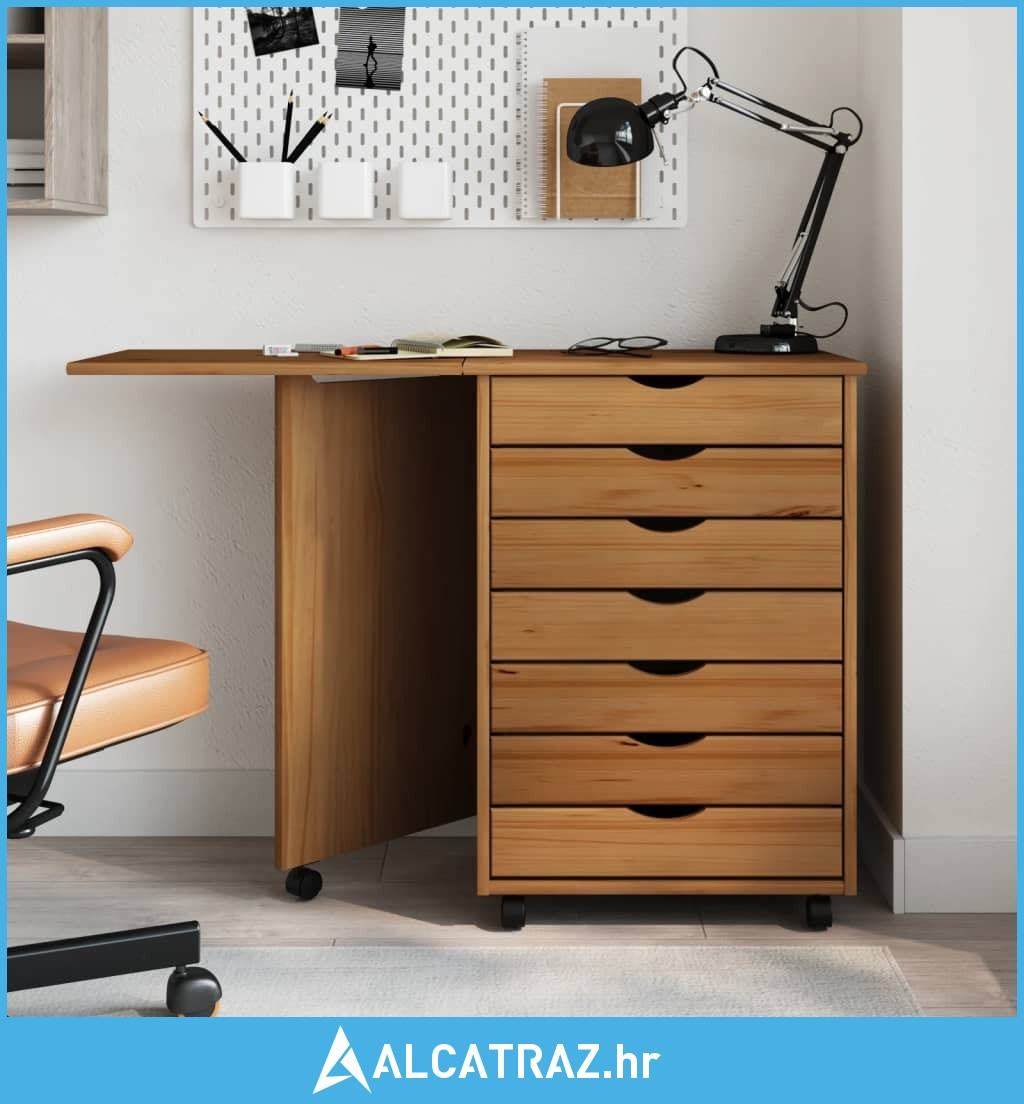 Pokretni ormarić s radnim stolom MOSS boja meda od borovine - NOVO