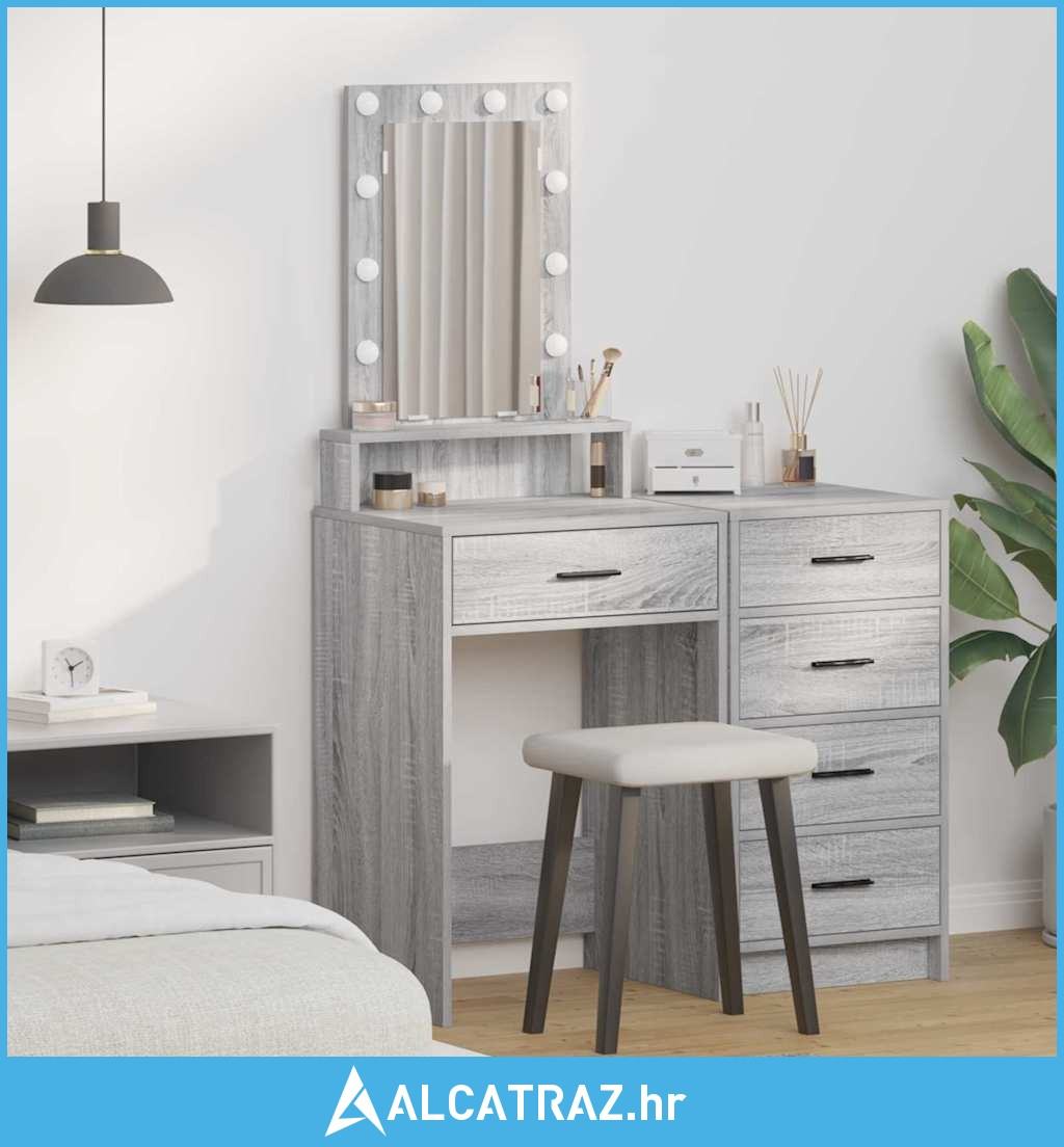 toaletni stol s LED svjetlima u sivom Sonomi 50x41x140 cm - NOVO