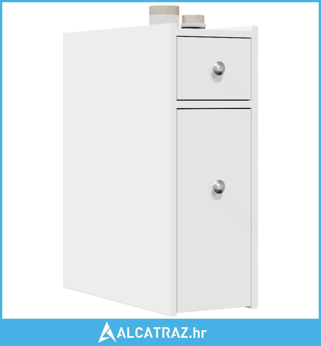 Uski kupaonski ormar s kotačima bijeli od konstruiranog drva - NOVO
