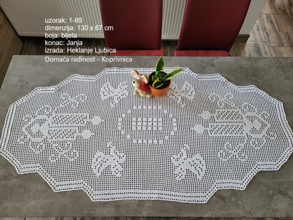 Heklani stolnjak - bijela boja