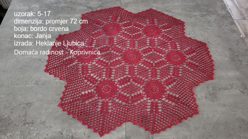 Heklani stolnjak - bordo crvena boja