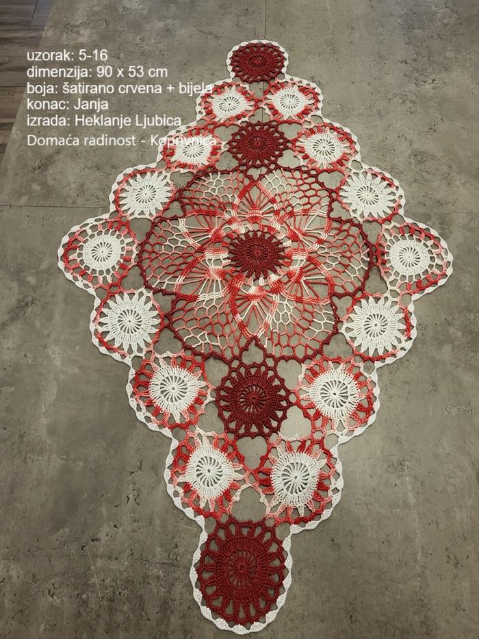 Heklani stolnjak - crvena + šatirano crvena boja