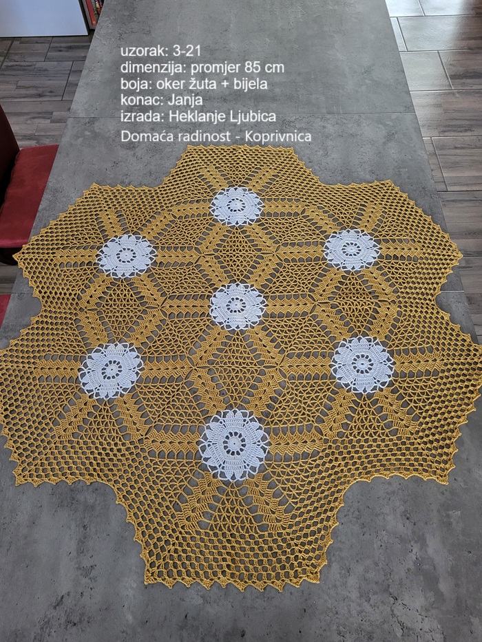 heklani stolnjak - oker žuta + bijela boja