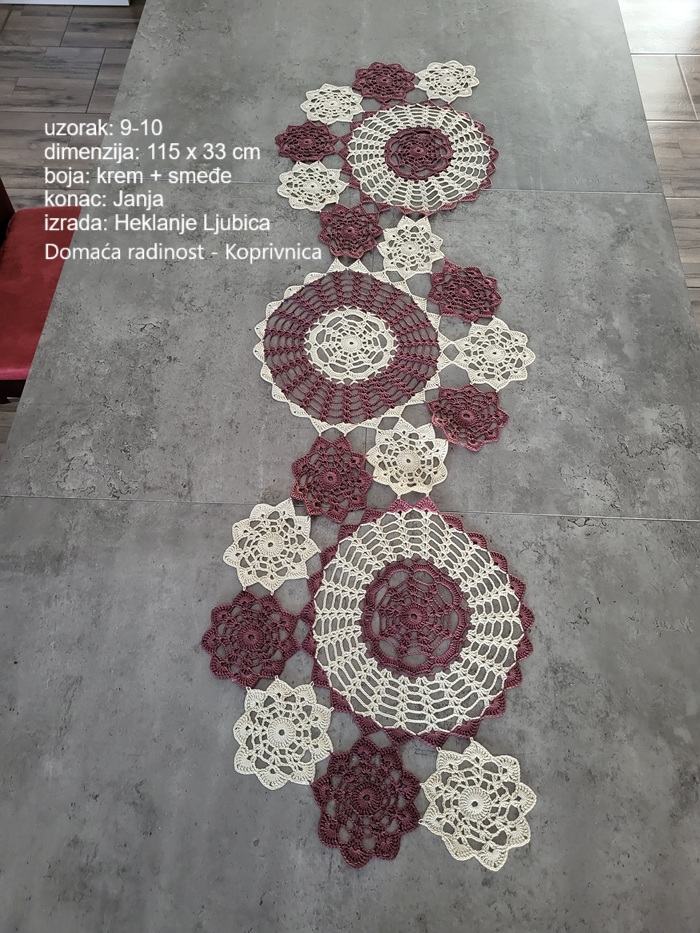 Heklani stolnjak - smeđa + krem boja