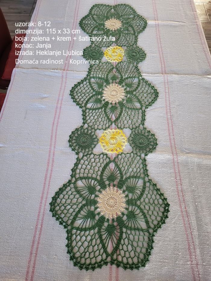 Heklani stolnjak - zelena + krem i žuta boja