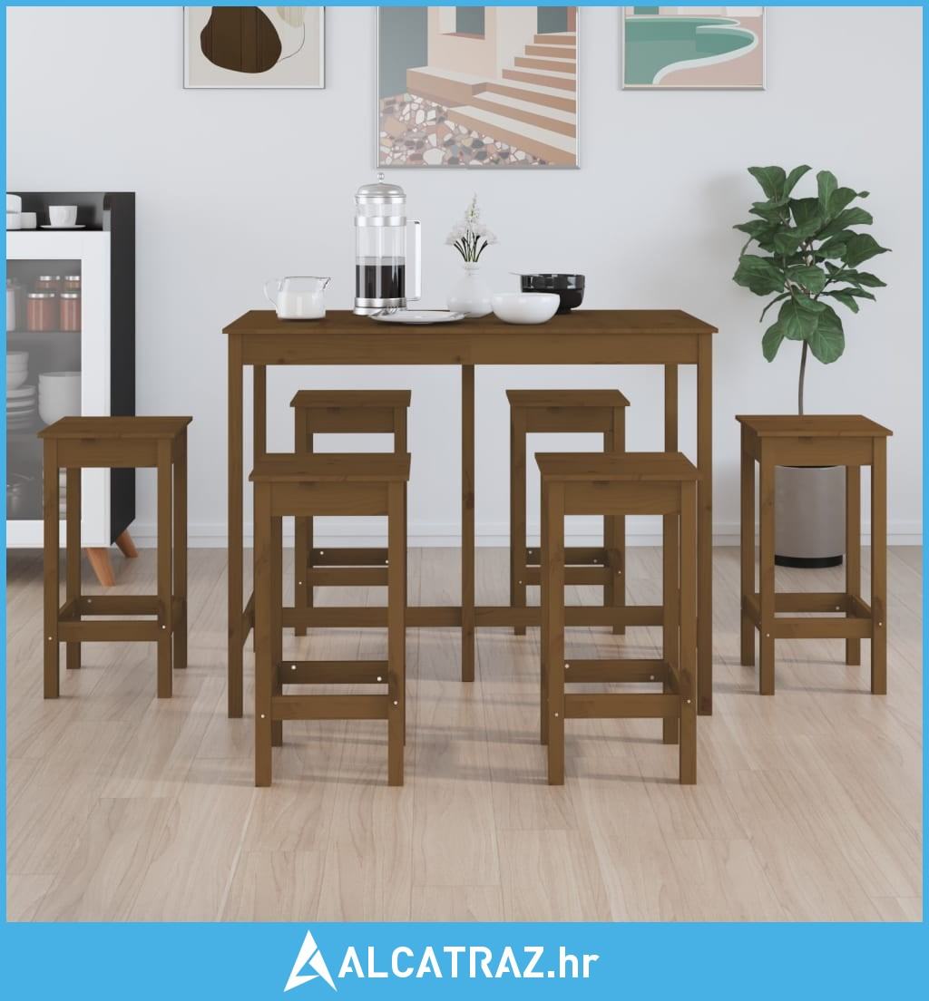 7-dijelni barski set boja meda od masivne borovine - NOVO