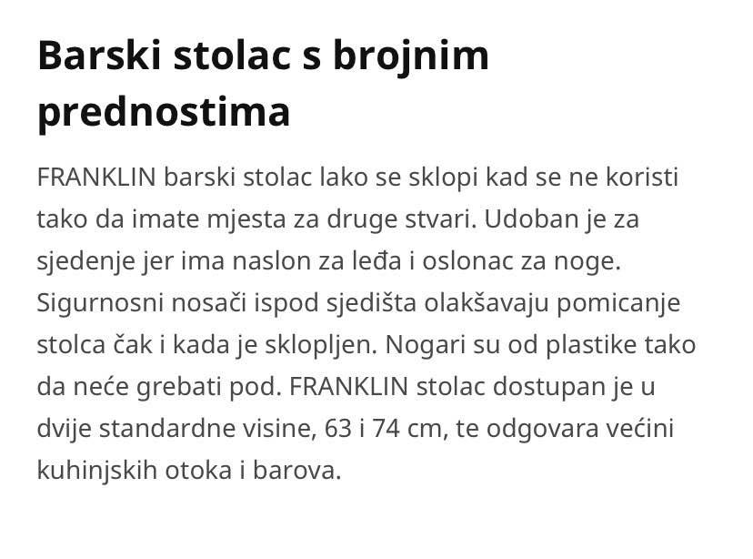 Barske stolce Franklin iz Ikea-63 cm visina