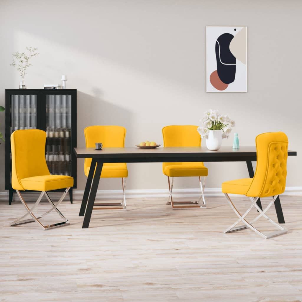 Blagovaonske stolice 4 kom boja senfa baršunaste - NOVO