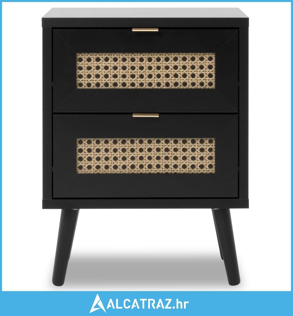 Finori noćni ormarić Vienna 61A crni s uzorkom ratana - NOVO