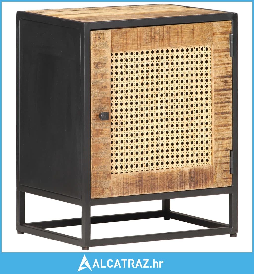 Noćni ormarić 40 x 30 x 50 cm grubo drvo manga i prirodna trska - NOVO
