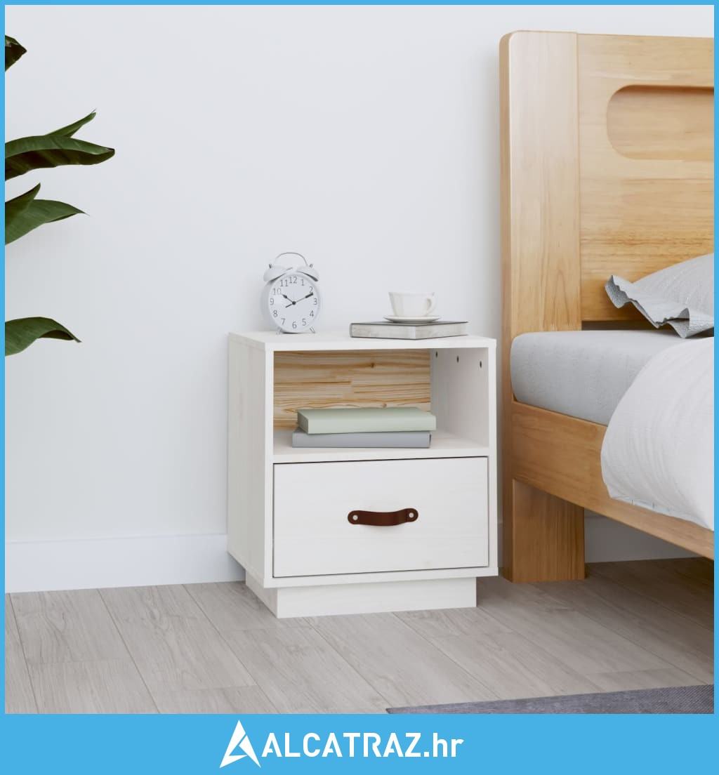 Noćni ormarić bijeli 40 x 34 x 45 cm od masivne borovine - NOVO