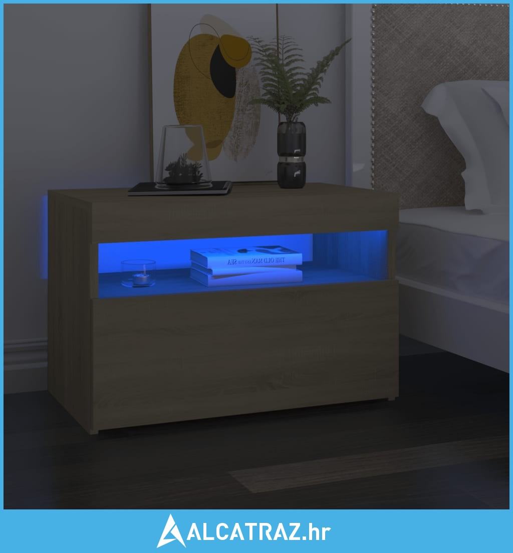 Noćni ormarić s LED svjetlima 2 kom boja hrasta 60 x 35 x 40 cm - NOVO
