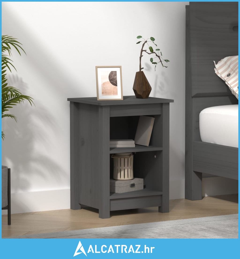 Noćni ormarić sivi 40x35x55 cm od masivne borovine - NOVO