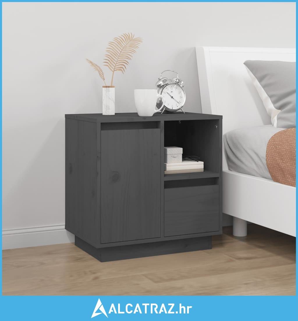 Noćni ormarić sivi 50 x 34 x 50 cm od masivne borovine - NOVO