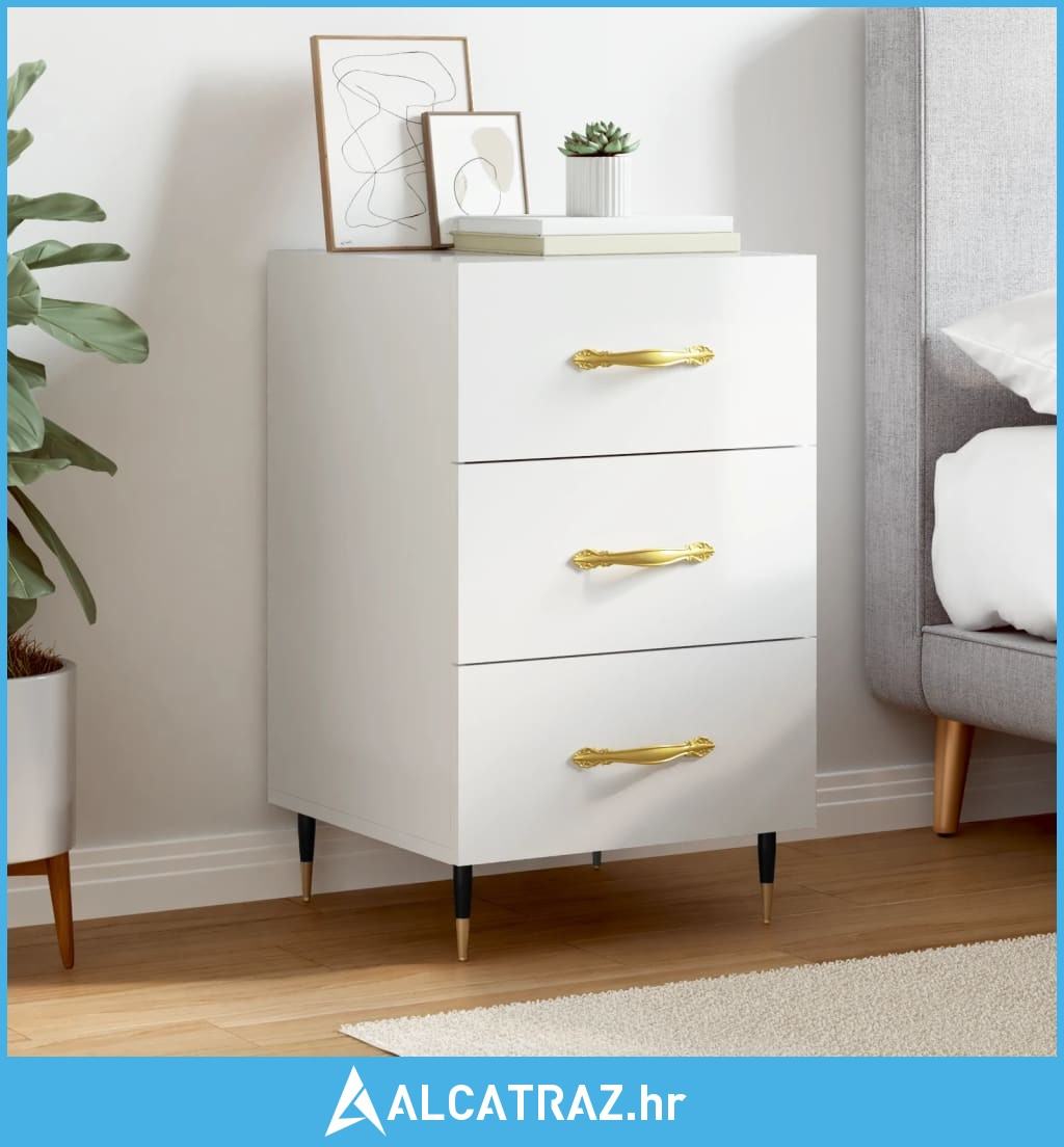 Noćni ormarić visoki sjaj bijeli 40x40x66 cm konstruirano drvo - NOVO