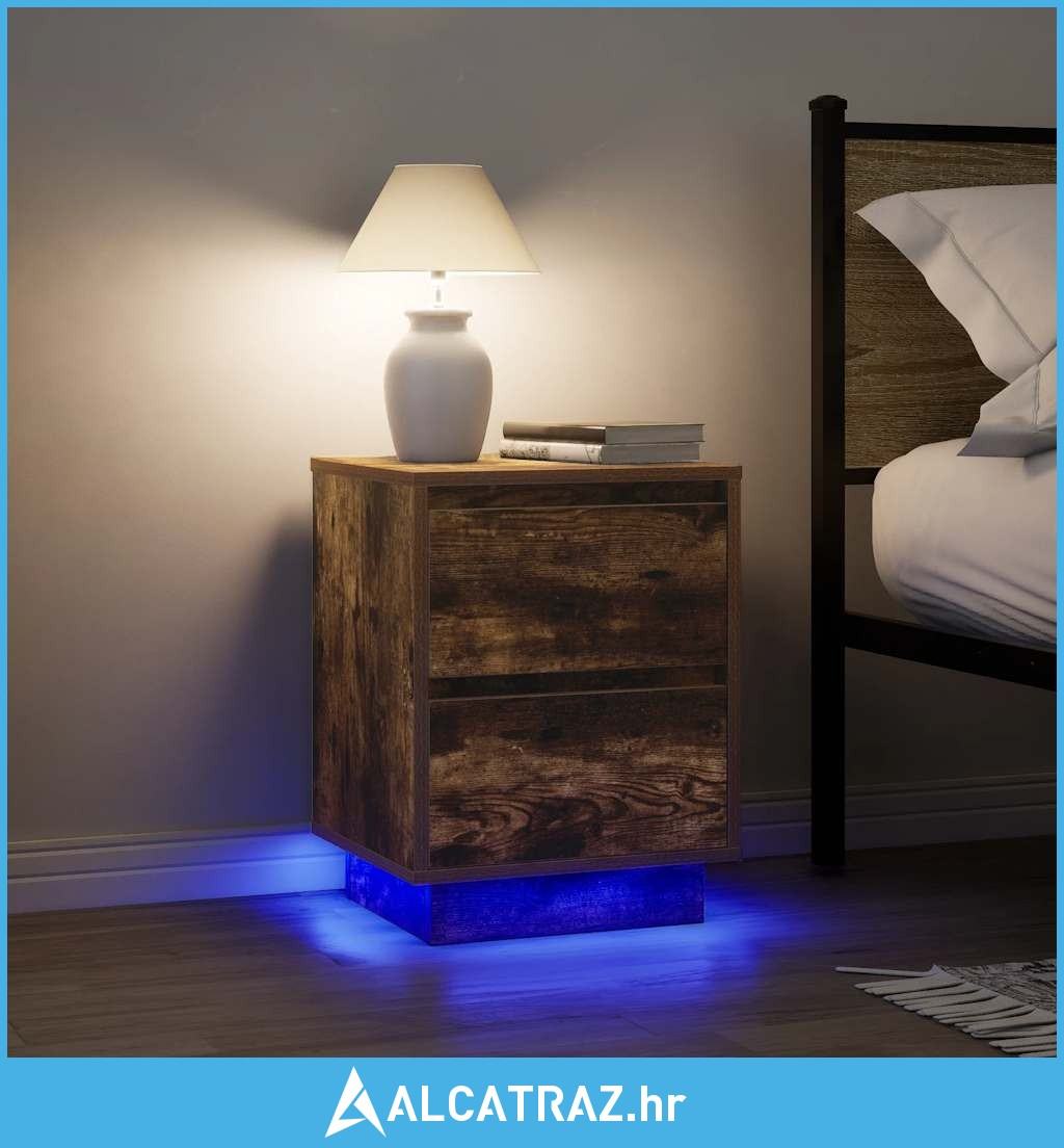 Noćni ormarići s LED svjetlima 2 kom dimljeni hrast 38x34x50 cm - NOVO