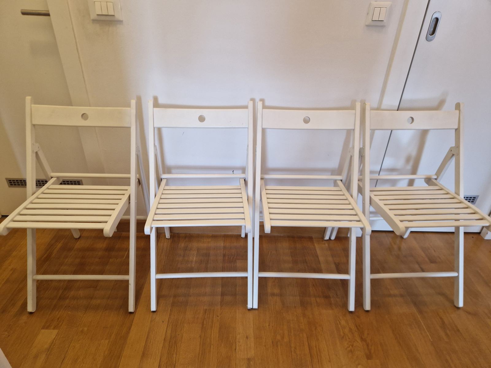 Sklopive bijele drvene stolice, Ikea Terje, 4 kom.
