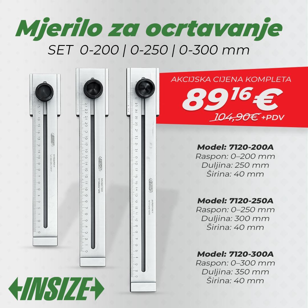 Mjerilo za ocrtavanje set 0-200, 0-250, 0-300 mm 0.1mm, Insize