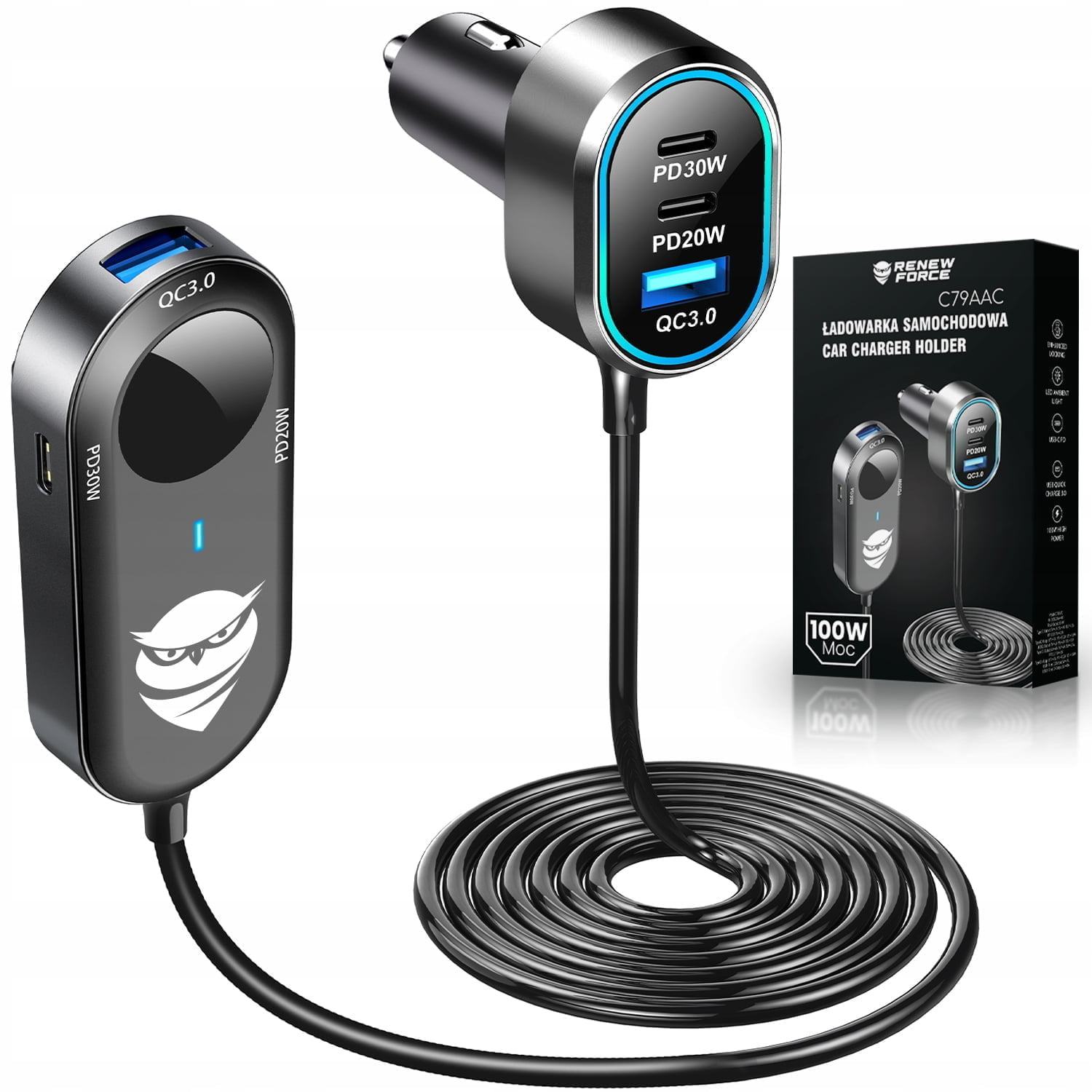 Auto punjač 100W 12-24V 6x USB Type-C Quick Charge 3.0