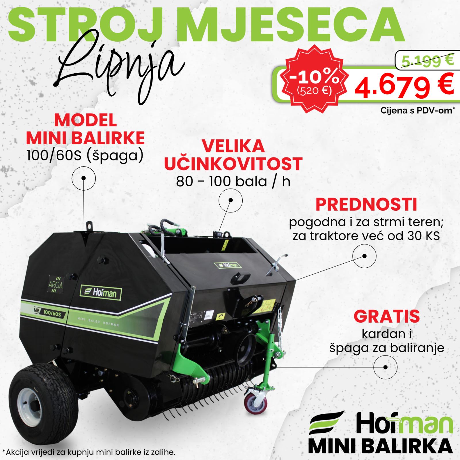 Mini balirka za okrugle bale Arga MB 100/60 S - AKCIJA UŠTEDA 520EUR!!
