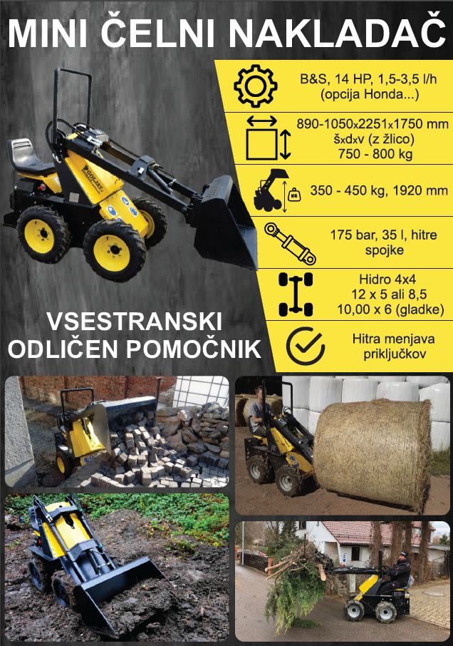 Mini utovarivač nakladač GOLJAT TUR vsestranski pomočnik dvig 400 kg
