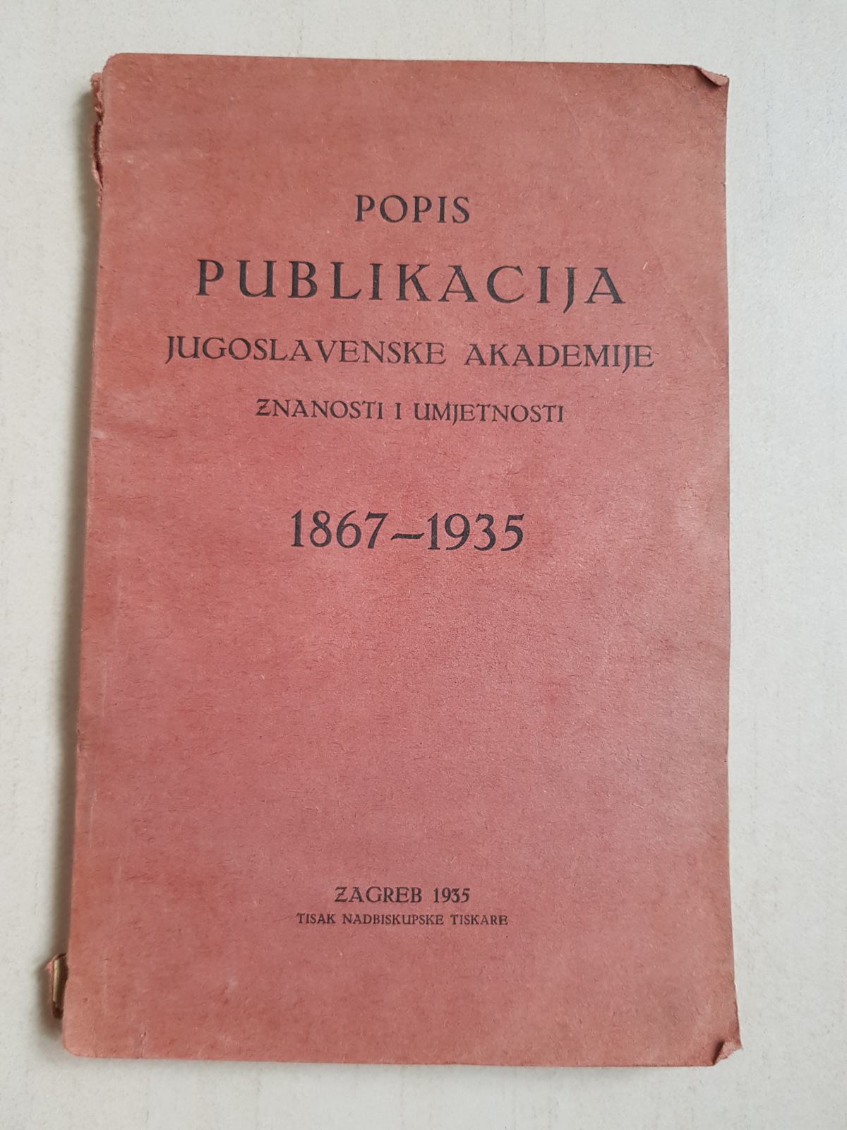 Popis publikacija JAZU 1867-1935