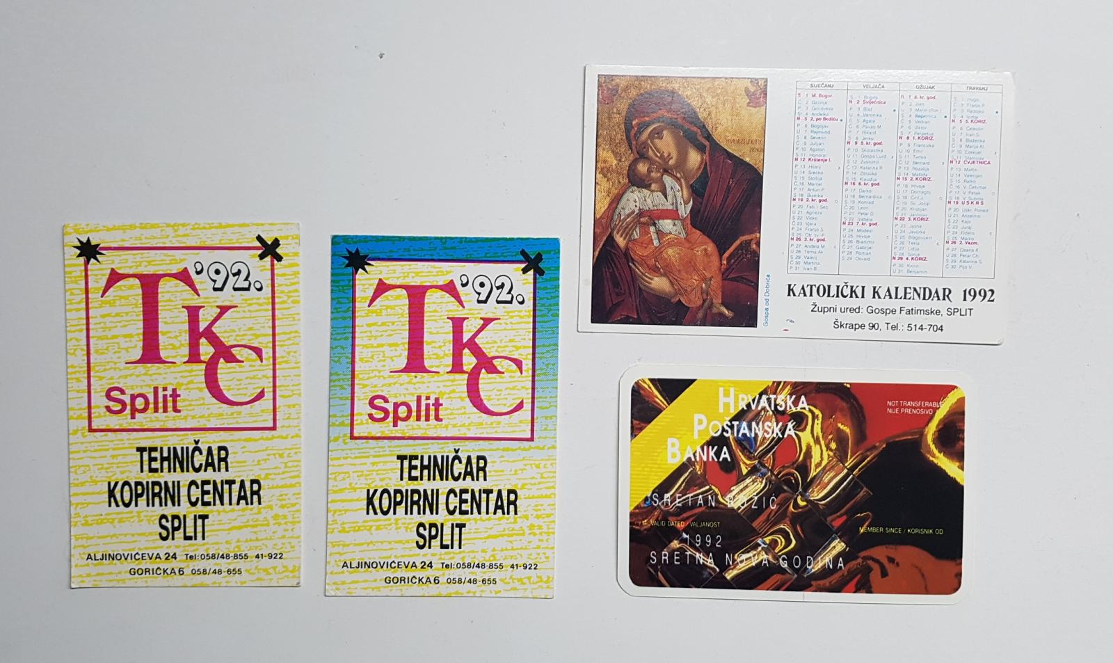DŽEPNI KALENDAR, 4x KALENDARIĆ, LOT, iz 1992 godine