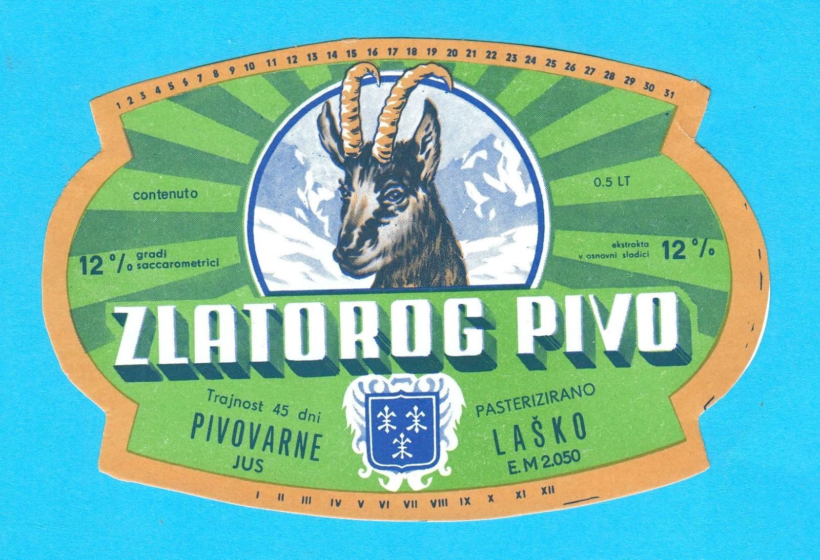 ZLATOROG PIVO Pivovarna Laško NOVO stara pivska etiketa pivo Slovenija