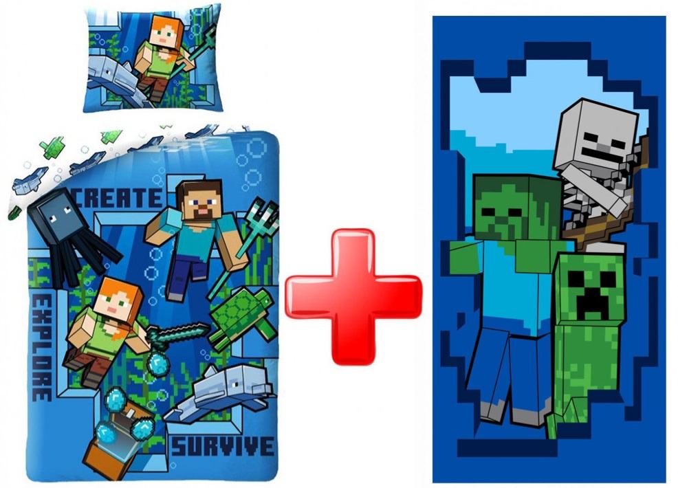 BUNDLE Minecraft posteljina + Minecraft ručnik za plažu