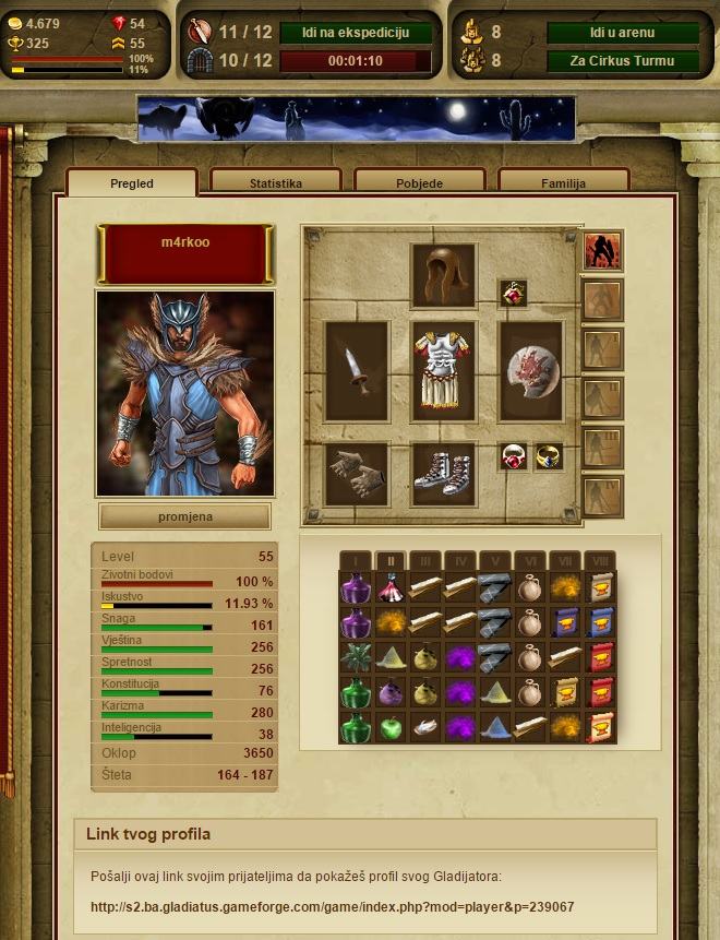 Gladiatus acc HR Provincija 2 (lvl 55)