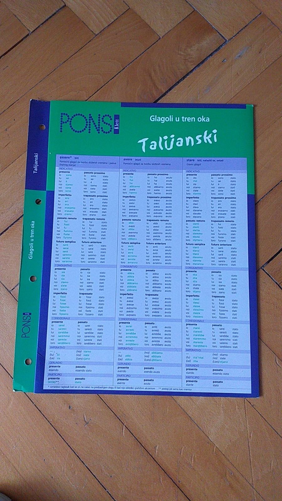 Glagoli u tren oka - Talijanski, Pons Klett