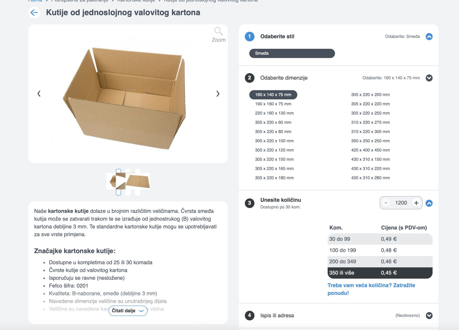 MALE KUTIJE ZA SLANJE 1.200 kom.
